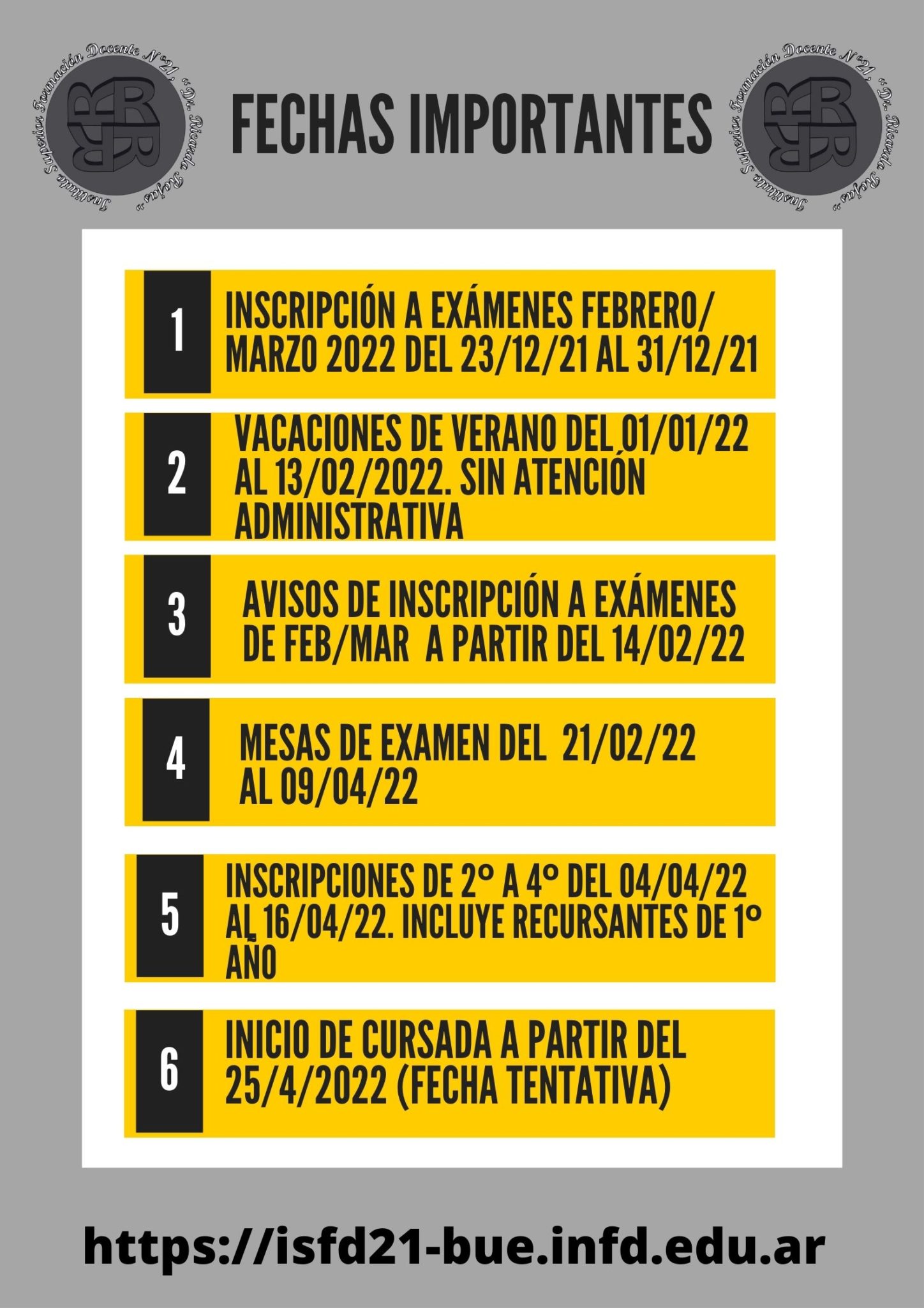 CRONOGRAMAS – INSTITUTO SUPERIOR DE FORMACIÓN DOCENTE Nº 21 – "Dr ...